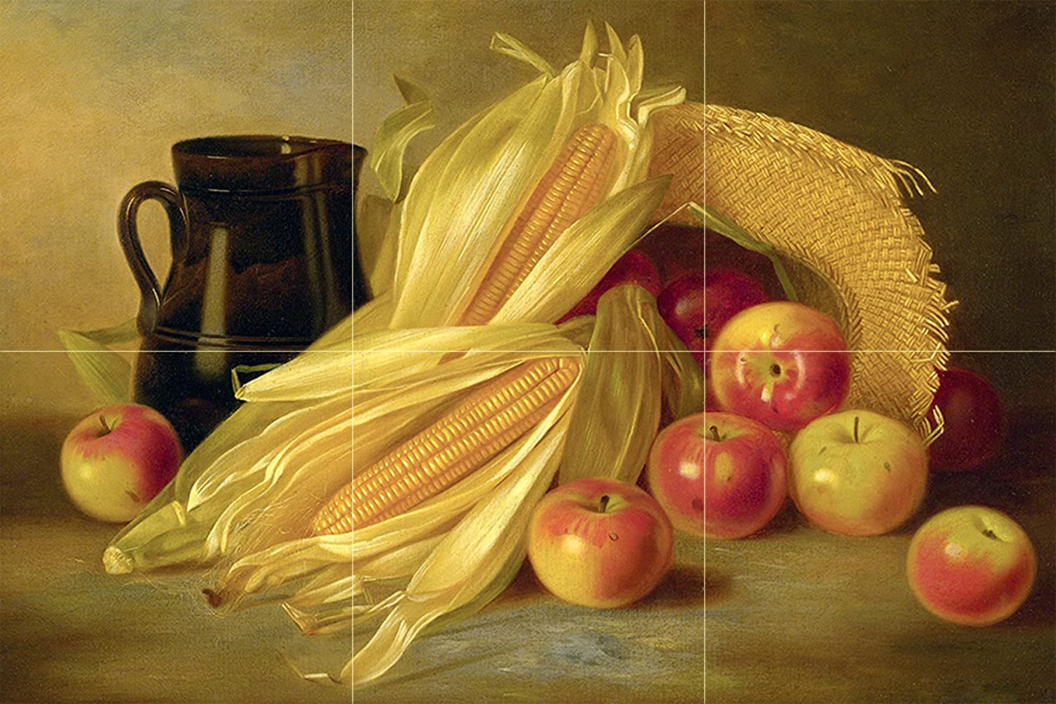Tile Mural AUTUMN STILL LIFE apples corn straw Backsplash, Four Inch ...