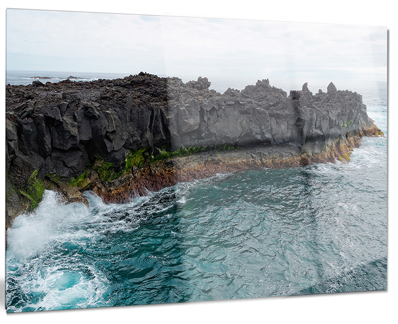 "Rocky Coast With Moss in Azores" Metal Wall Art, 40"x30" - Beach Style ...