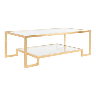 Modern Coffee Table, Gold Metal Frame With Rectangular Tempered Glass ...