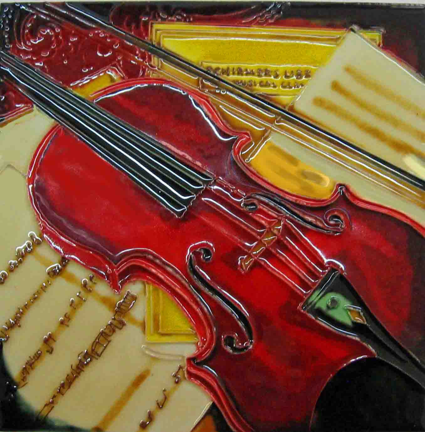 8x8" Violin Ceramic Art Tile Hand Painted Trivet Hot Plate ...