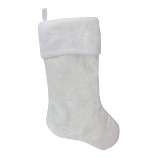 22" LED Lighted White Iridescent Glittered Snowflake Christmas Stocking ...