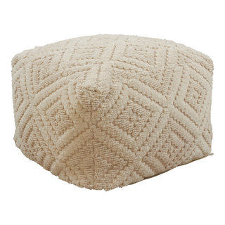 Cotton Floor Pouf With Handloom Design, 20"x20"x14" - Scandinavian - Floor Pillows And Poufs ...
