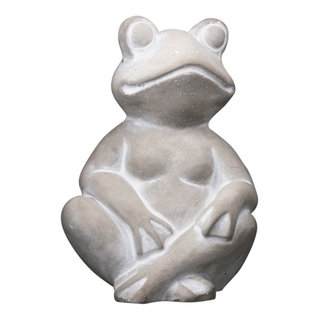 Cemented Sitting Frog Figurine with Crossed Legs, Washed Gray ...