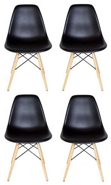 Set of 4 DSW Black Mid Century Modern Plastic Dining Shell Chair ...