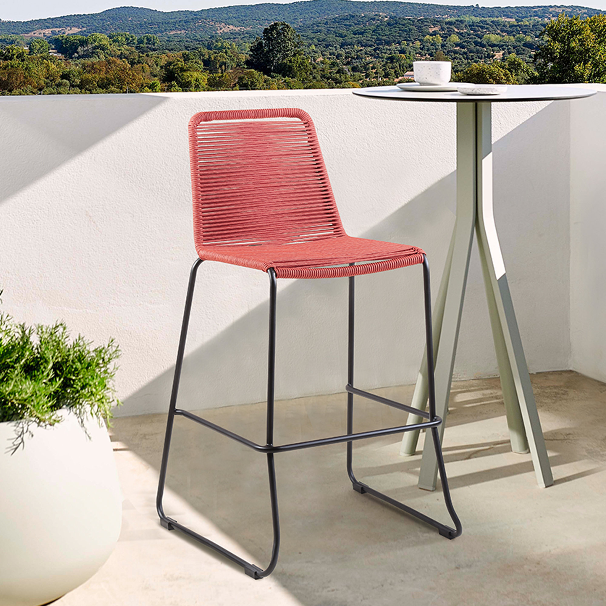 Armen Living Shasta Outdoor Metal And Rope Stackable Bar Stool ...