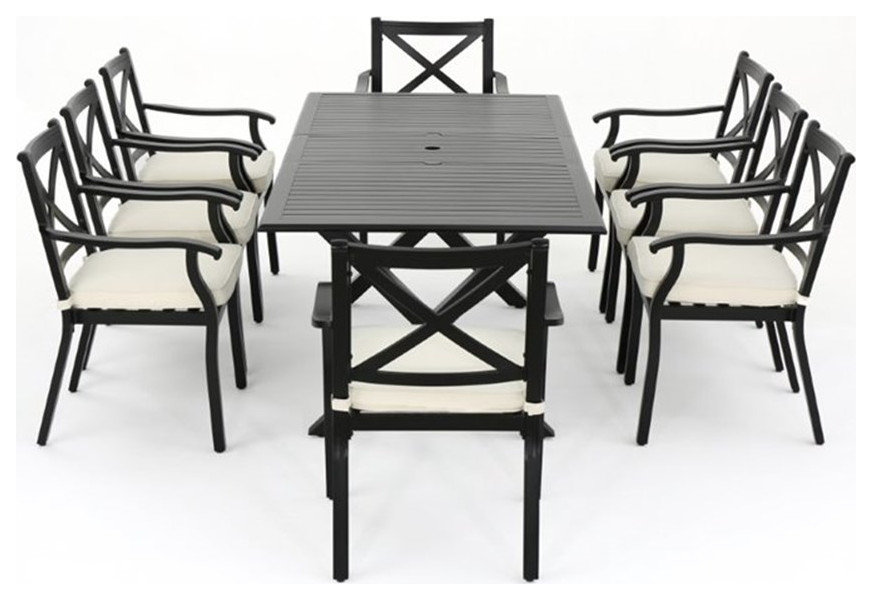 Noble House Exuma 9 Piece Cast Aluminum Expandable Patio Dining Set in ...