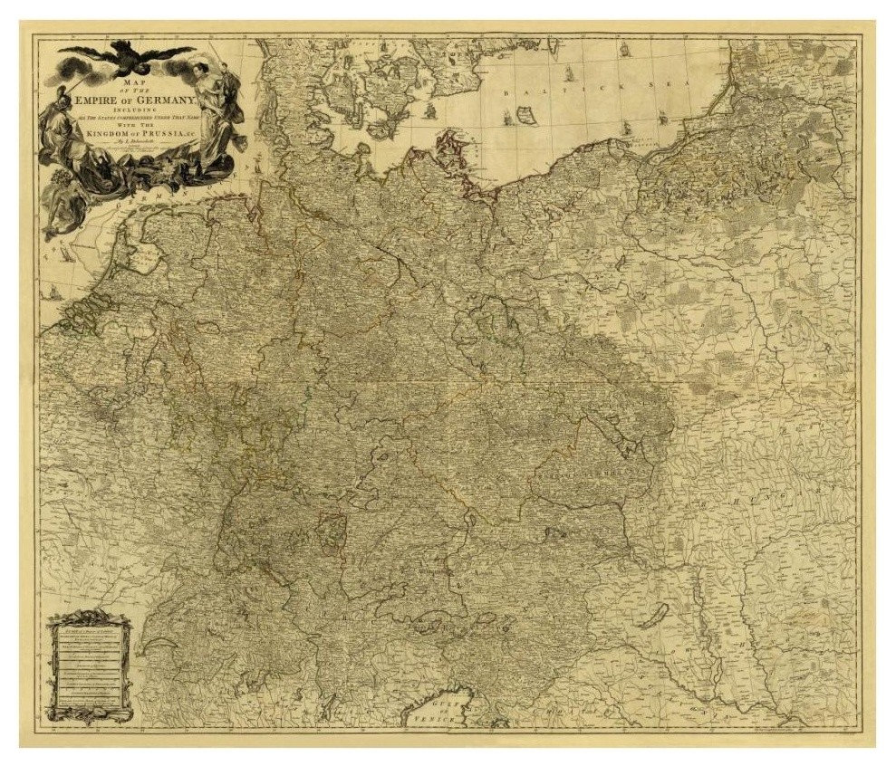 "Map of the Empire of Germany, 1790 - Tea Stained" Paper Art, 38"x33 ...