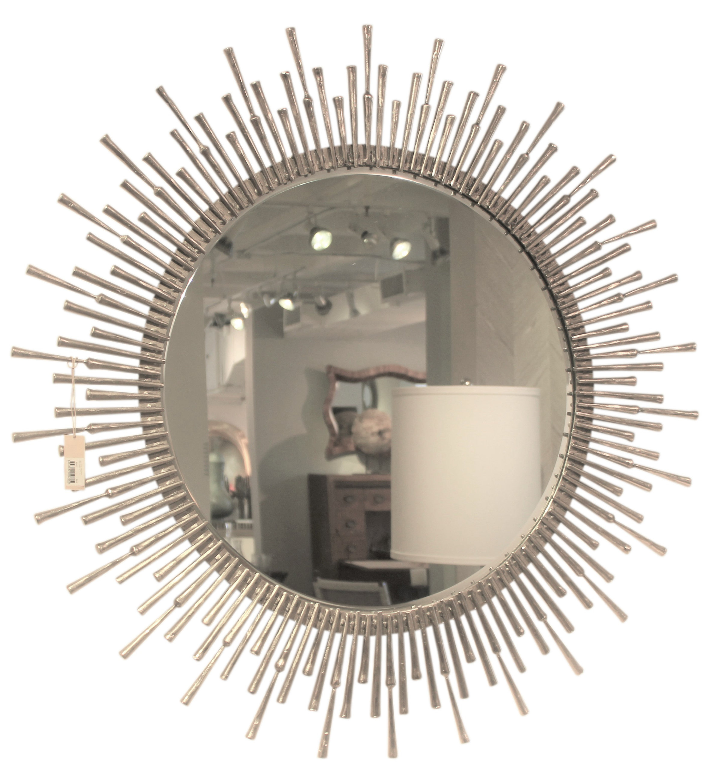 Modern Silver Spikes Sunburst Wall Mirror | 42" Round Vanity Industrial ...