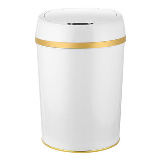9-Liter / 2.3-Gallon Trash Can With Sensor Lid, White - Traditional ...