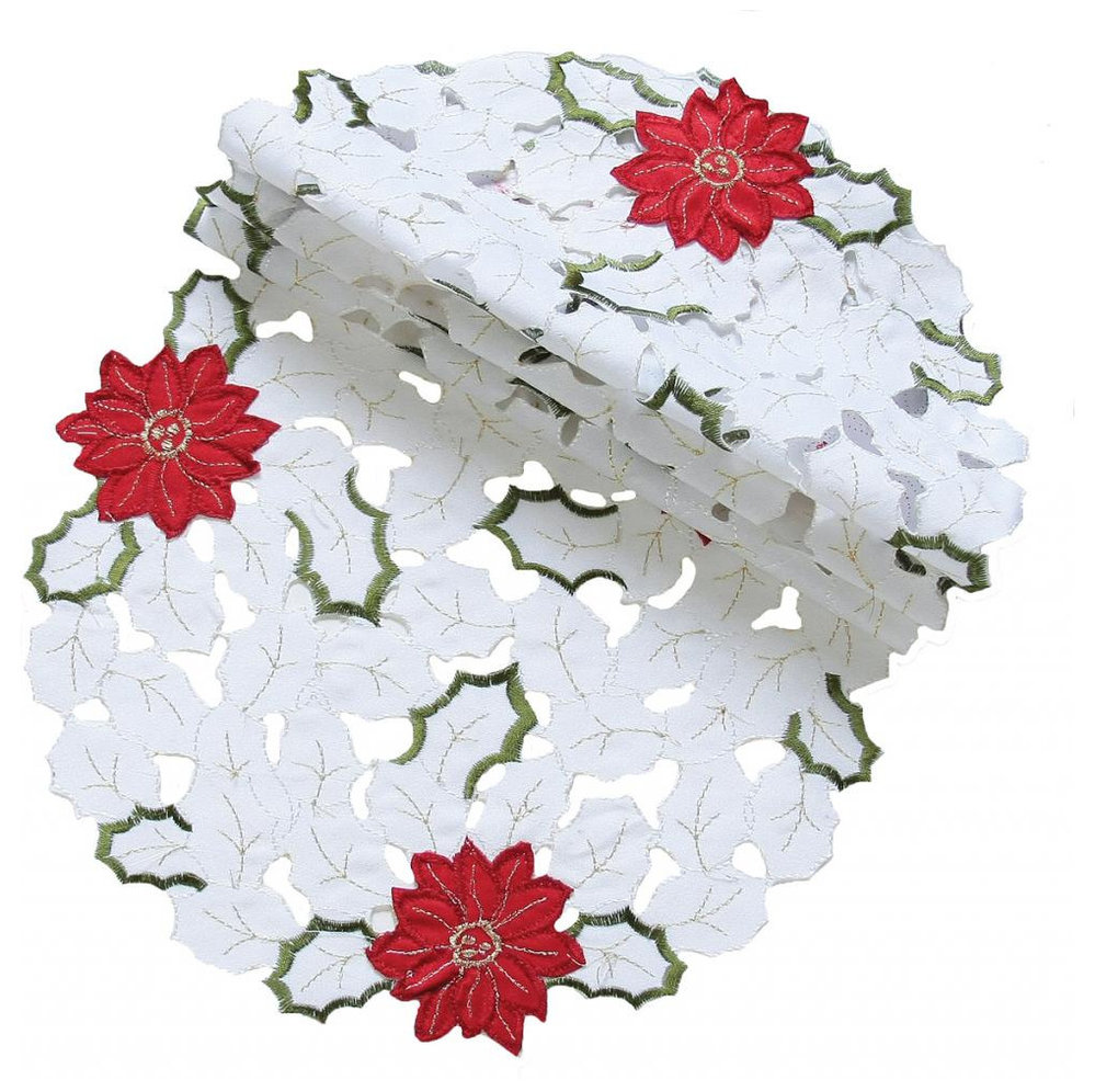 Holiday Poinsettia Embroidered Cutwork Doily, Set of 4, 16x16 - Contemporary - Placemats - by ...
