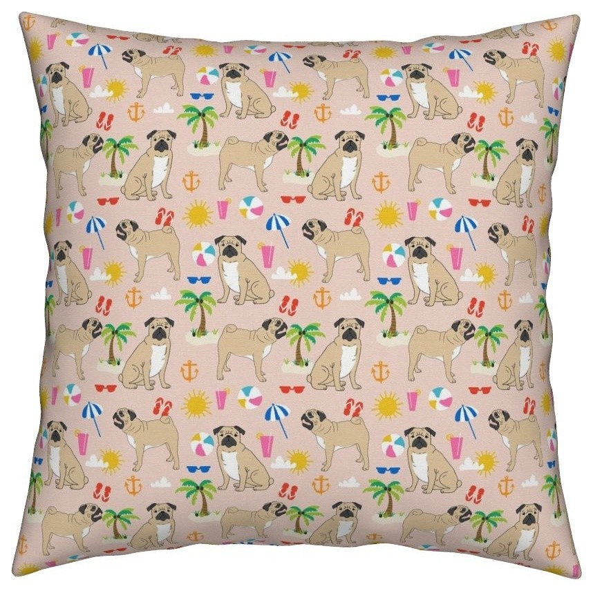 Pug Pugs Beach Beach Fabric Pug Dog Pug Fabric Throw Pillow - Tropical ...