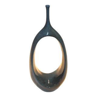 Luxe Modern Open Oval Ring Vase Dark Teal Sculpture Blue Green Bottle ...
