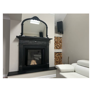 Traditional Fireplace Surround With Modern Inset Wood-Burning Stove ...