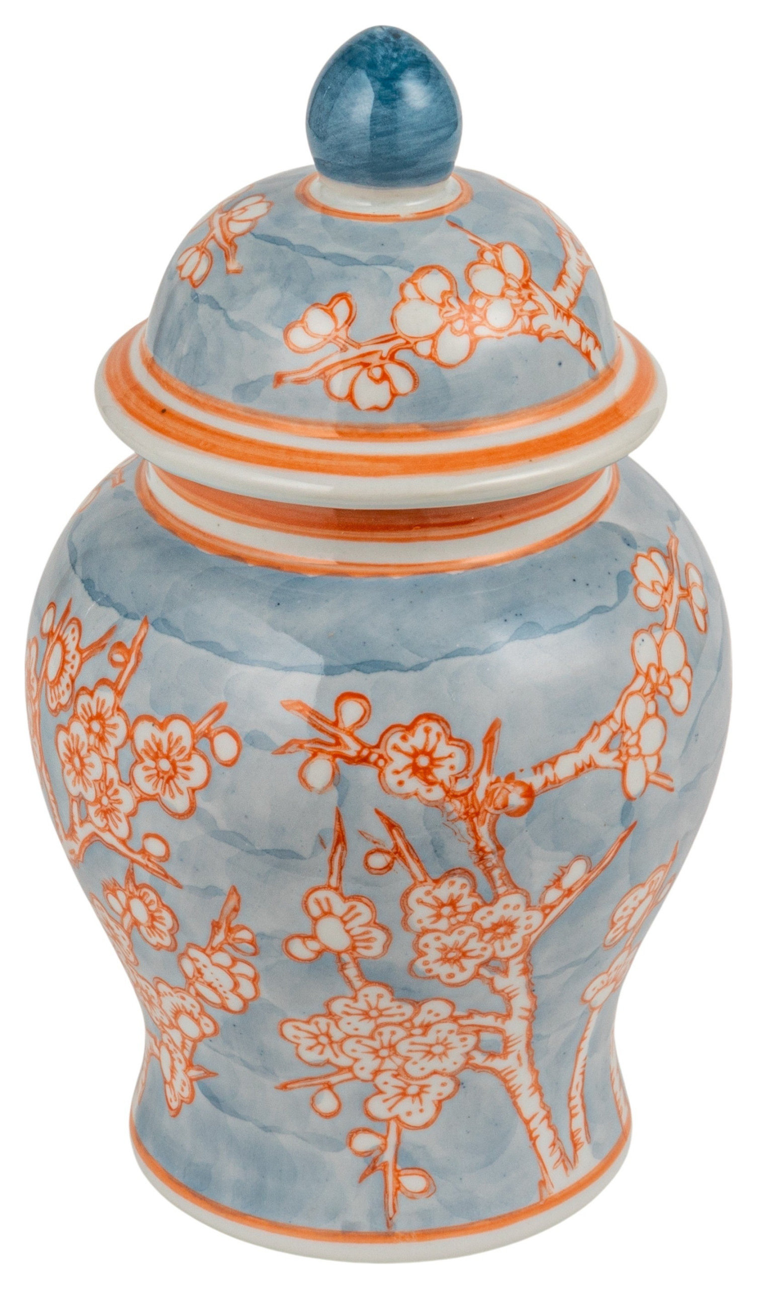Decorative Ceramic Ginger Jar with Domed Lid, Light Blue - Asian ...