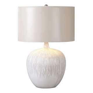 Fat Round Distressed Ivory Ceramic Ribbed Table Lamp 23 in Modern ...
