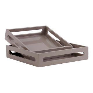 Wood Square Serving Trays, 2-Piece Set - Contemporary - Serving Trays ...