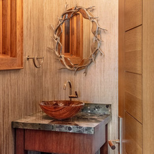 75 Beautiful Rustic Powder Room With A Vessel Sink Pictures & Ideas | Houzz