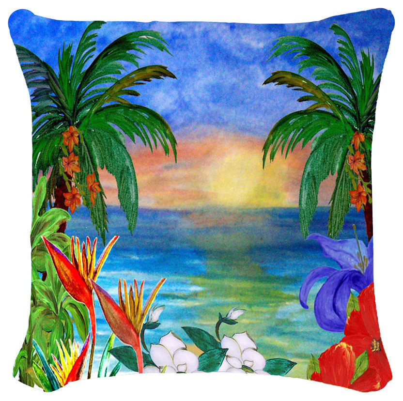 Tropical Sunset Beach Throw Pillows From my Art, 20"x20", 20"x20" - Beach Style - Decorative ...