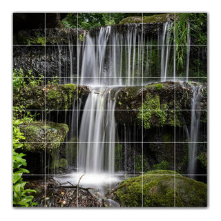 Waterfalls Ceramic Tile Wall Mural HZ501090, 25.5" Wide x 25.5" High ...
