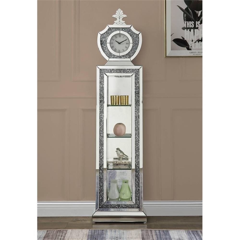 ACME Noralie Wood Frame Grandfather Clock with LED in Mirrored and Faux ...