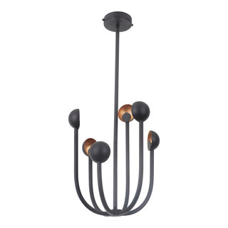 Craftmade Foundry 6 Arm LED Chandelier, Matte Black/Gold Leaf ...