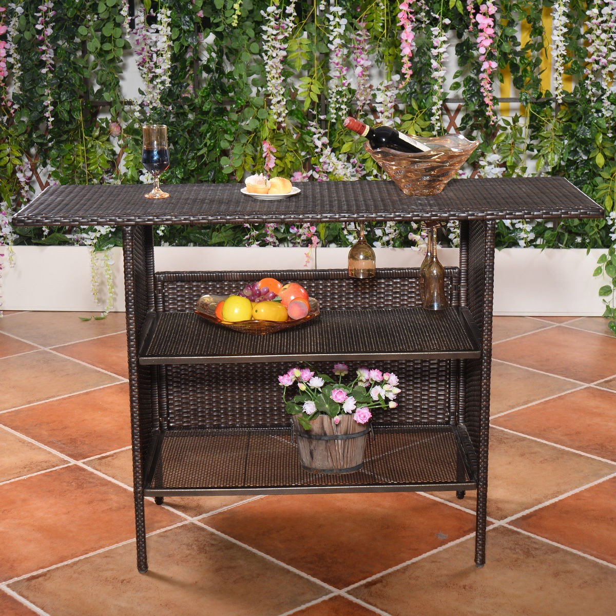 Modern Outdoor Rattan Bar Counter Table - Tropical - Outdoor Pub And ...