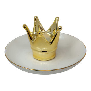 Ceramic 6" Crown Trinket Tray, White/gold - Contemporary - Jewelry ...