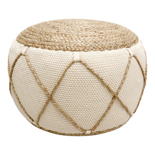 Pasargad Home Santorini Cotton and Jute Pouf, Natural and Ivory - Beach Style - Floor Pillows ...