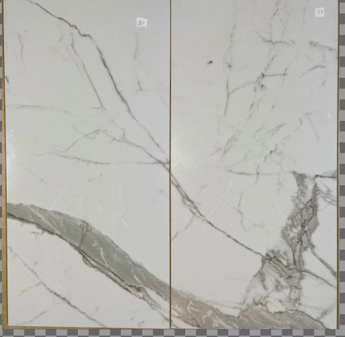 Arranging marble looking porcelain tiles with some pattern matching.