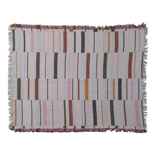 Woven Cotton Blend Jacquard Reversible Throw With Pattern and Fringe ...