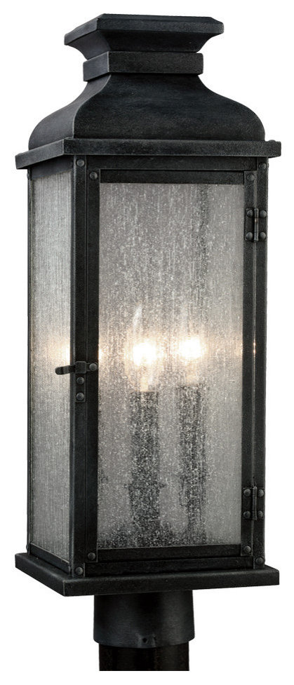 Pediment 3-Light Post Lantern, Dark Weathered Zinc - Traditional - Post ...