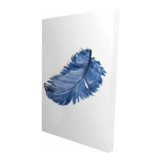 Watercolor Blue Feather Print On Wrapped Canvas, 24"x36" - Contemporary ...