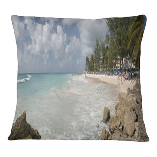 Barbados Island White Seashore Modern Seascape Throw Pillow, 16"x16 ...
