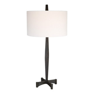 Rustic Minimalist Aged Black Iron Pole Table Lamp 35 in Industrial Loft ...