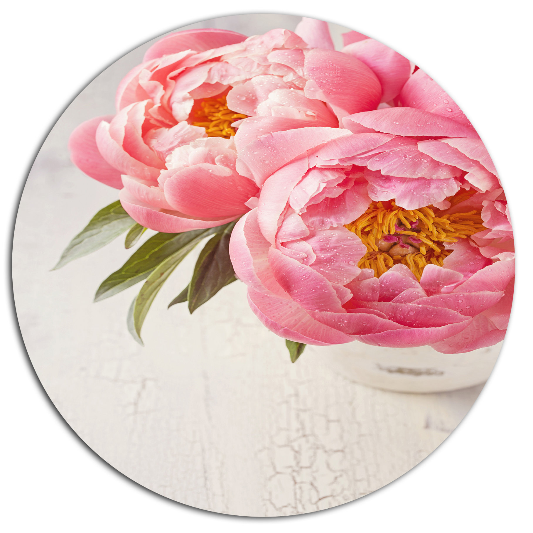 Peony Flowers In Vase Photography, Floral Disc Metal Artwork, Disc of ...