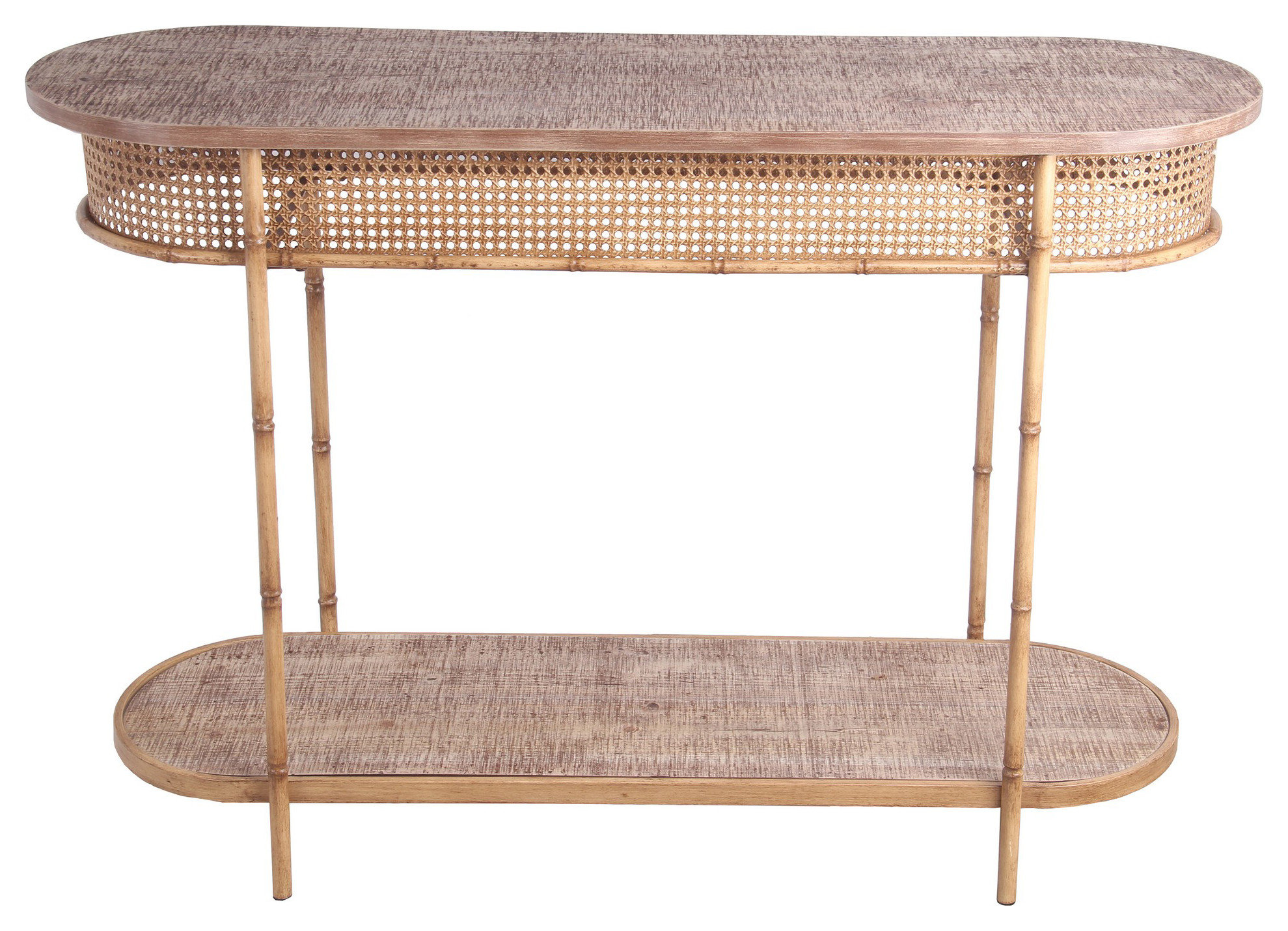 Lattice Design Oblong Shape Bamboo Accent Table with Bottom Shelf ...