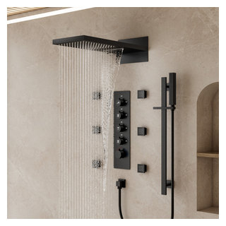 Thermostatic Dual Shower Head with Hand Shower,Body Spray,Included ...