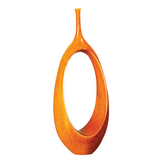 Open Oval Ring Vase, Orange, 5.5"x10"x22", 5.5"x10"x22" - Contemporary ...