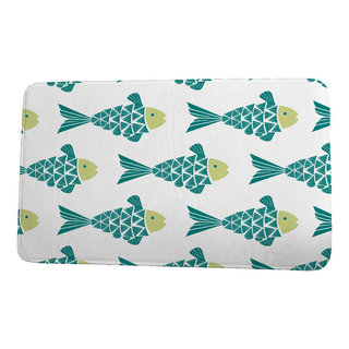 Beach Vacation Fish Tales Coastal Print Bath Mat, 17"x24" - Beach Style ...
