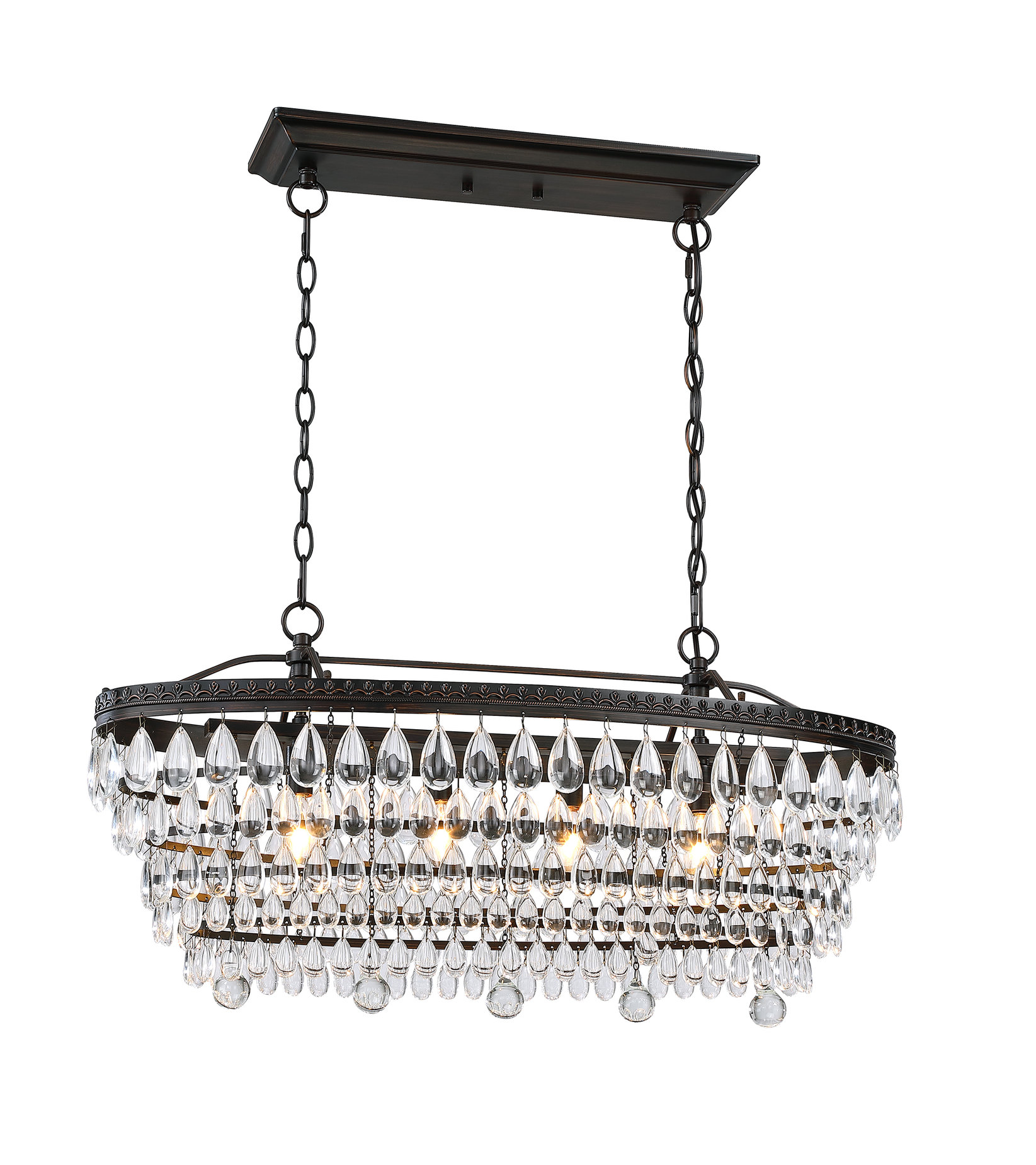 Akari Glass Beads Oval Chandelier Lighting, 30" W - Transitional ...