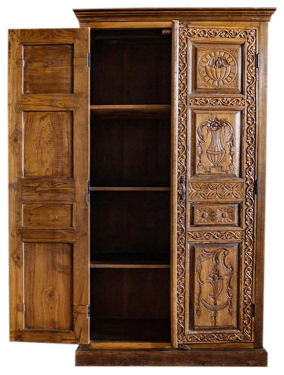 Consigned Antique Colonial Wardrobe Armoire Carved Wood Statement ...