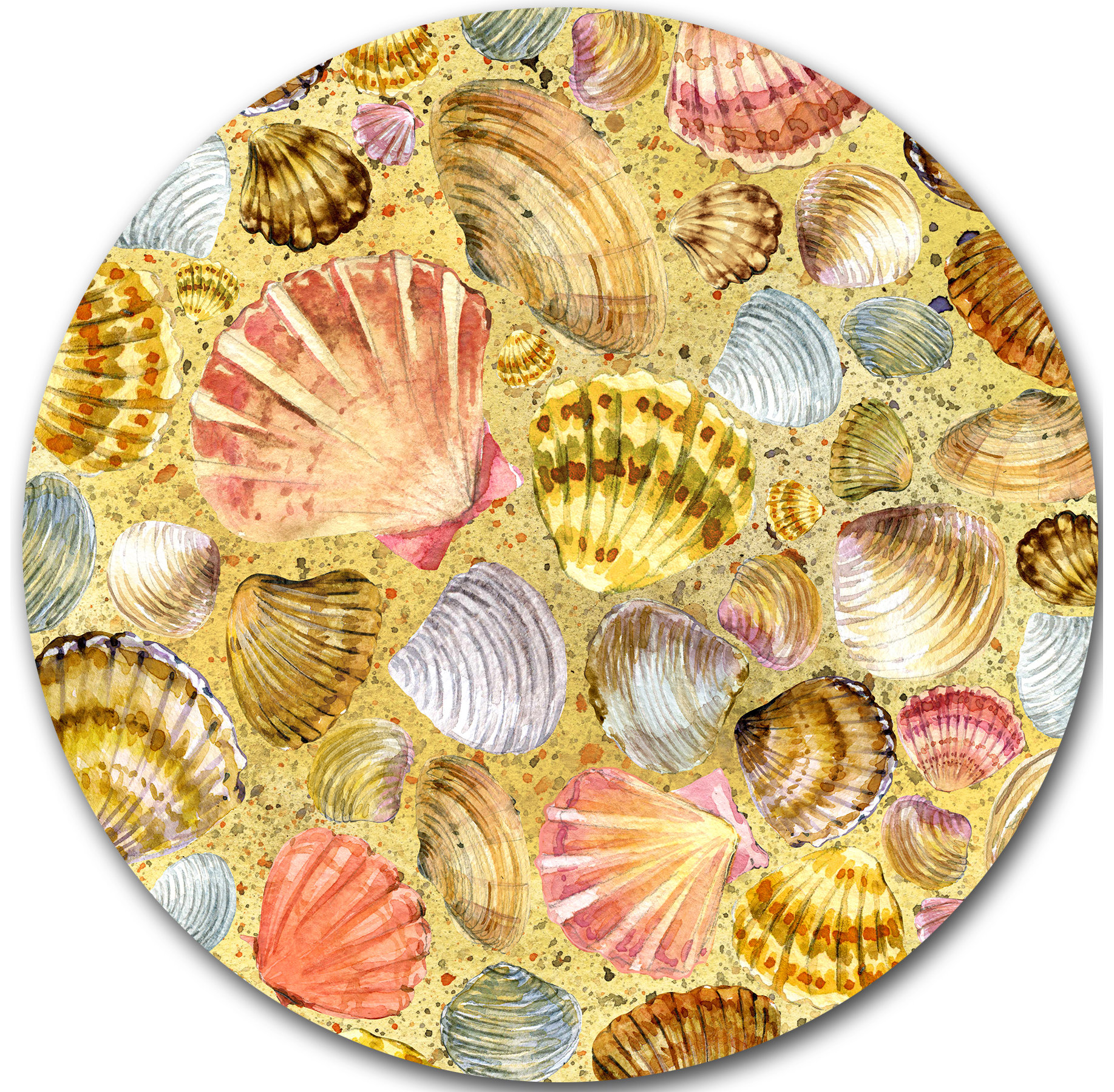 Seashell And Sea Sand, Sea And Shore Painting Disc Metal Artwork, Disc ...