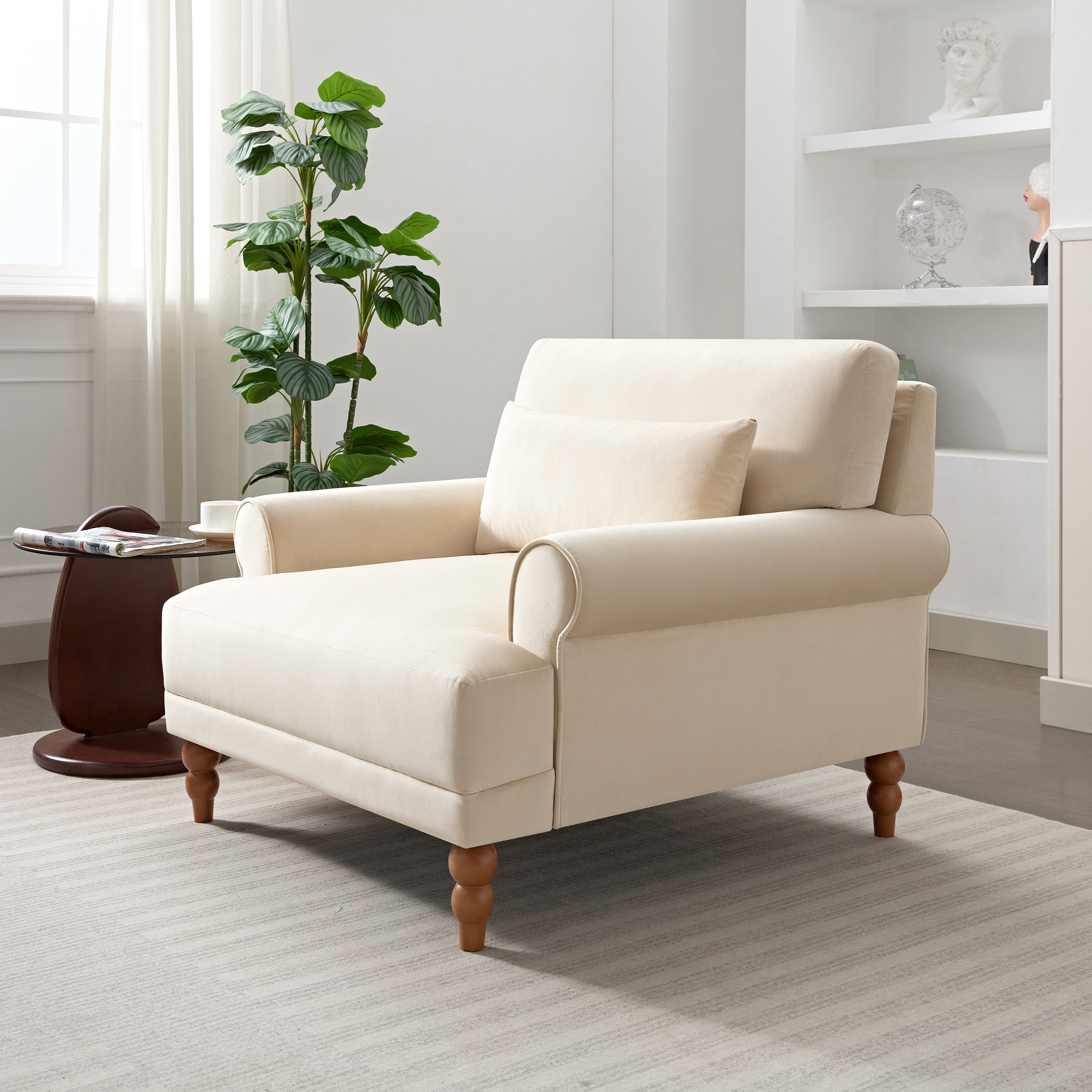 GDF Studio Boucle Upholstered Chair With Birch Wood Legs - Traditional ...