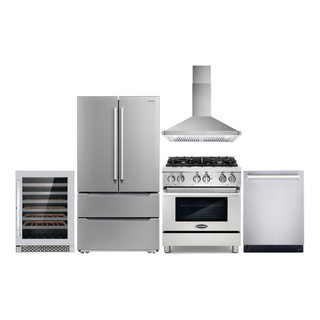 5PC Kitchen Package with 30" 240V Dual Fuel Range & 30" Wall Mount ...
