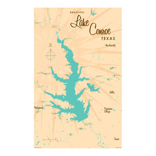 Lakebound Lake Conroe Map Art Print, 24"x36" - Contemporary - Fine Art ...