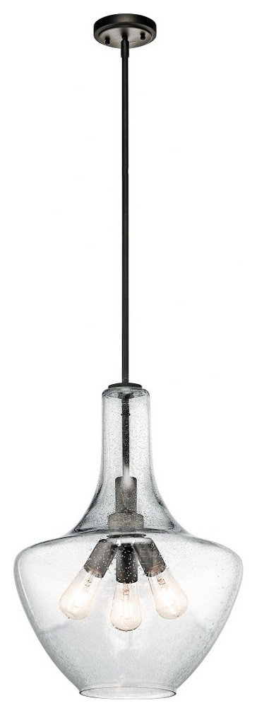 3 Light Contemporary Large Bell Shade Pendant Light Fixture Clear ...