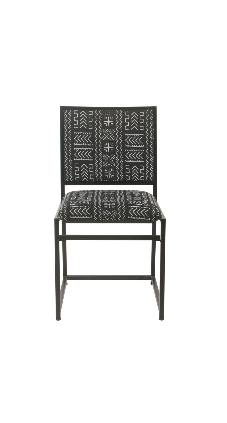 Metal Dining Chair with Aztec Patterned Fabric Padded Seating, Black ...