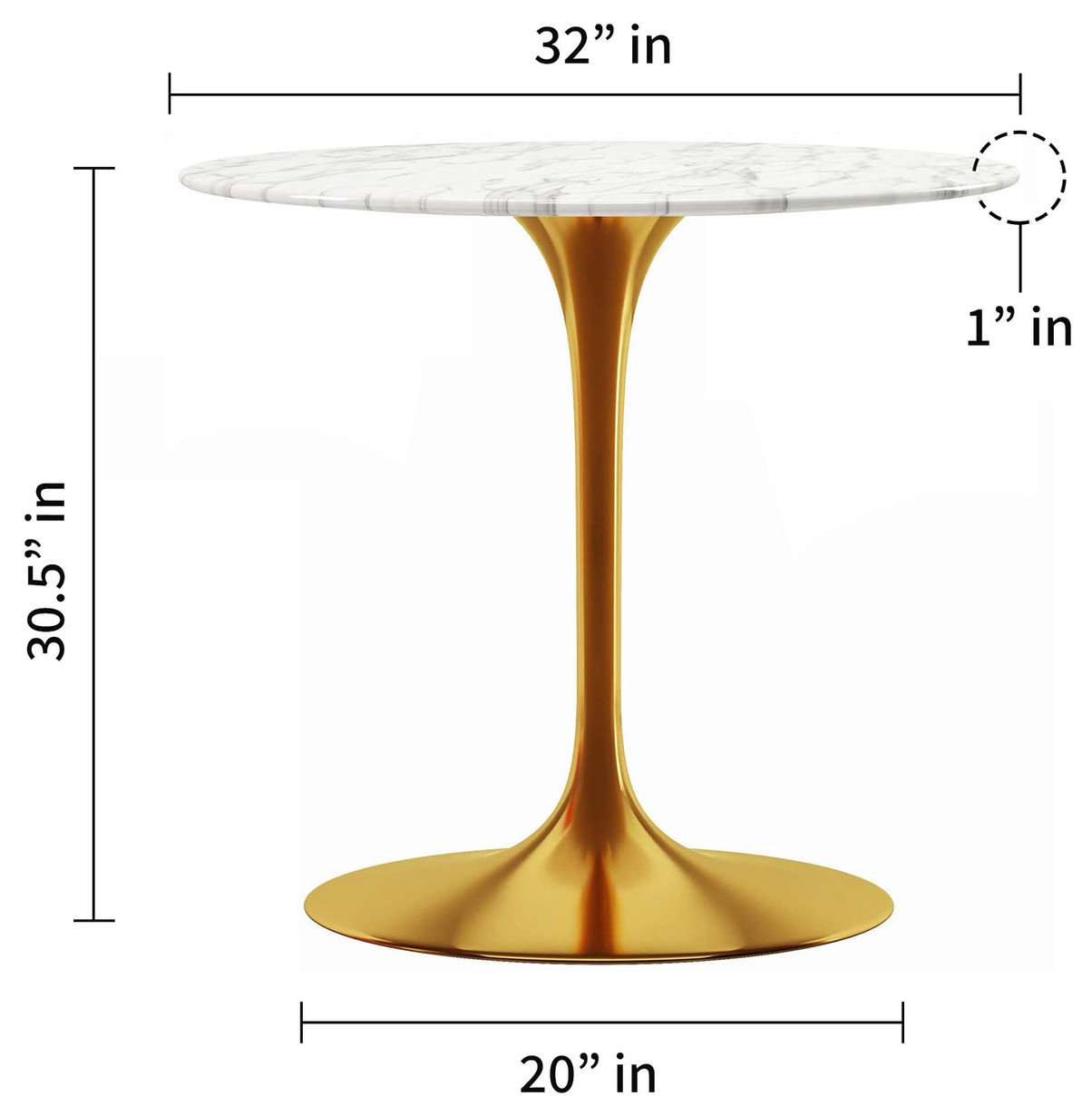 Rose 32" Round Marble Dining Table, Gold Base - Modern - Dining Tables ...