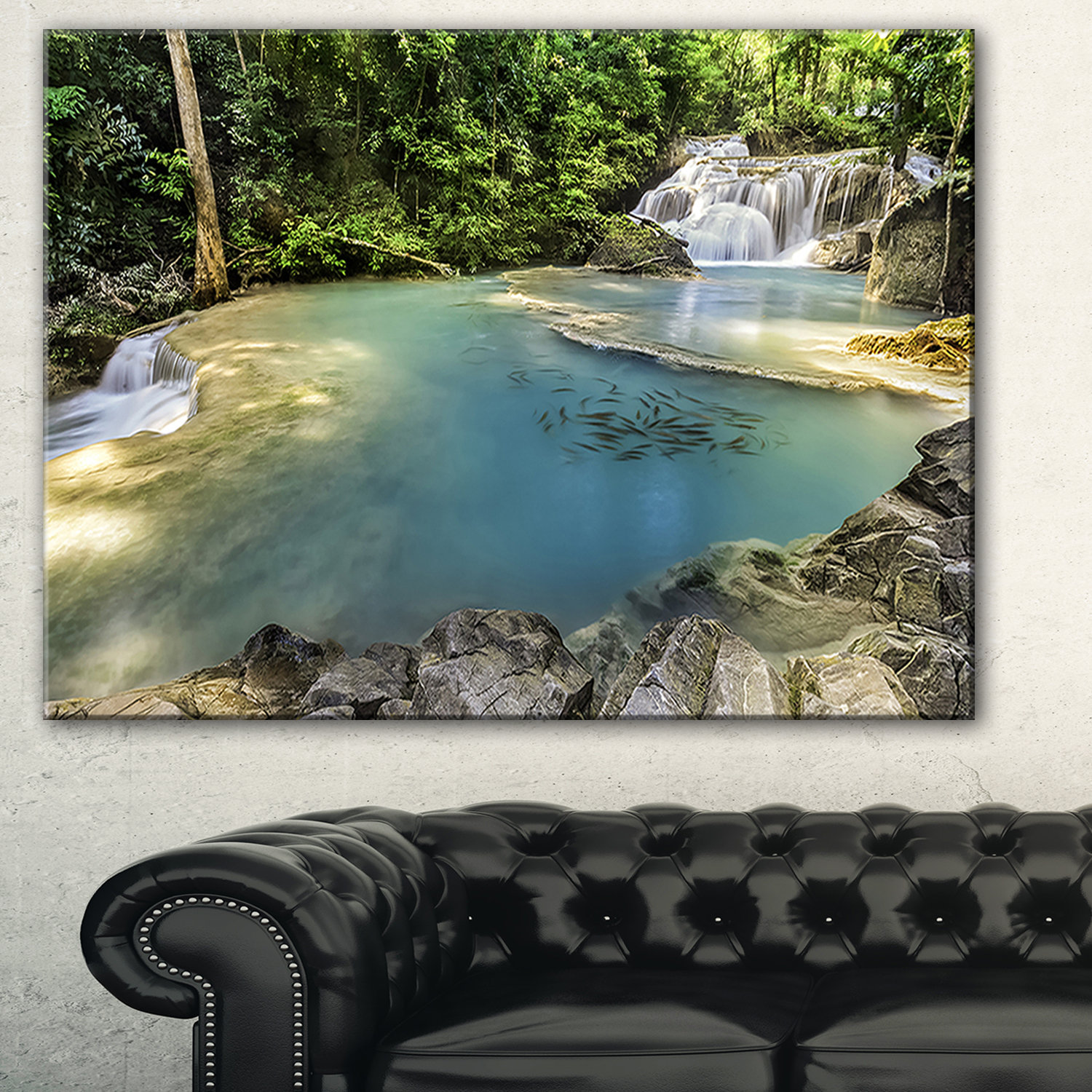 "Blue Erawan Waterfall" Landscape Canvas Photo Print, 32"x16" - Rustic ...