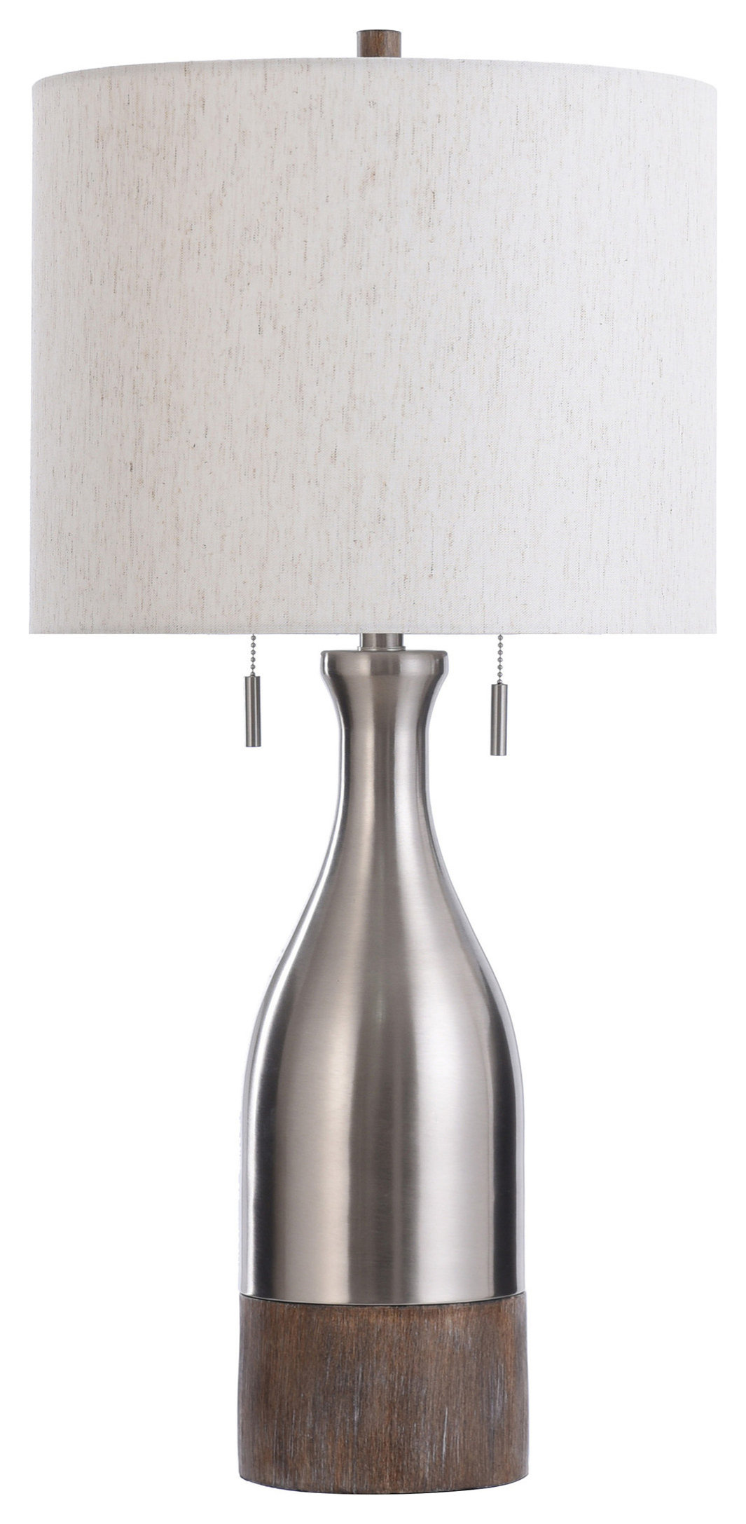 Logan Table Lamp Brushed Steel Finish Heathered White Fabric Shade ...
